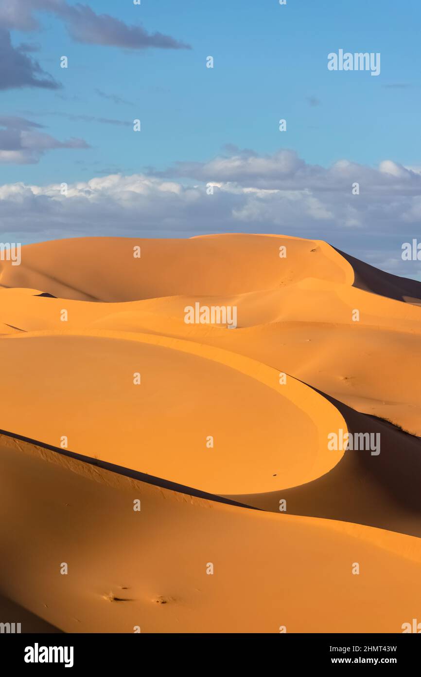Contrasted shapes and shadows of golden yellow and orange colored sand ...