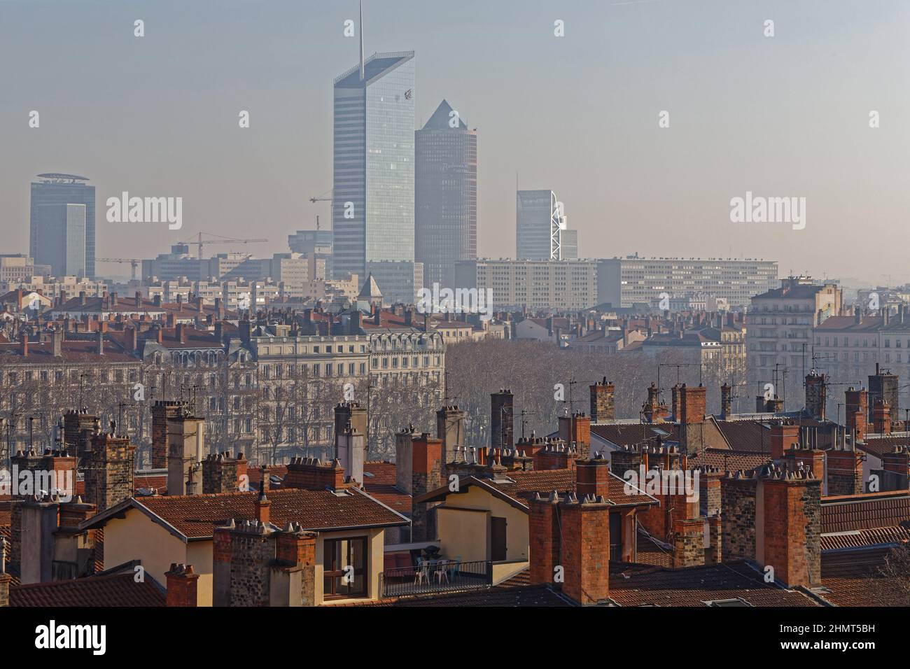 LYON, FRANCE, January 25, 2022 : View to Lyon city center over the old ...