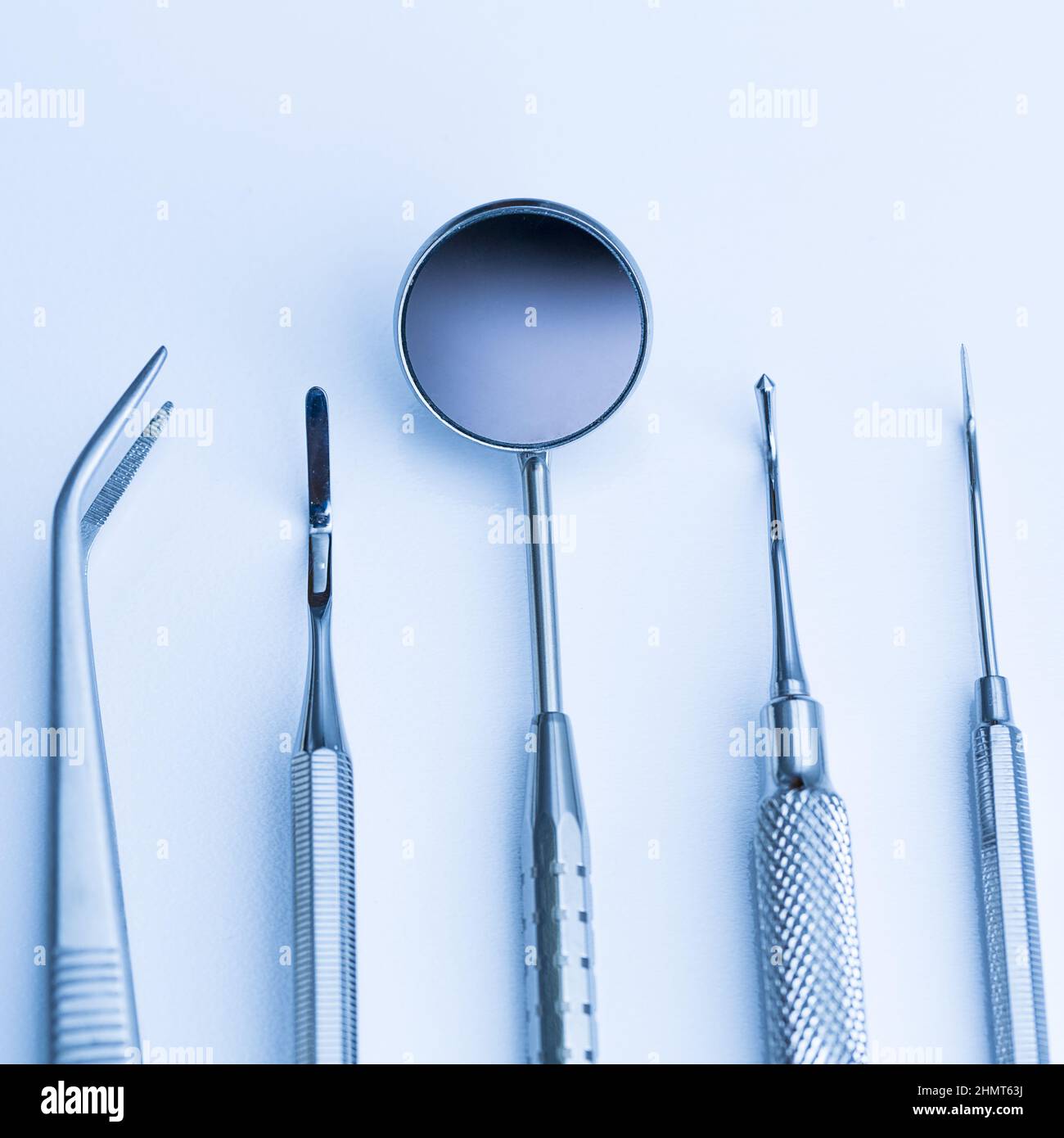 Dentist basic cutlery instruments tools, mirror, tweezers, sonde ...