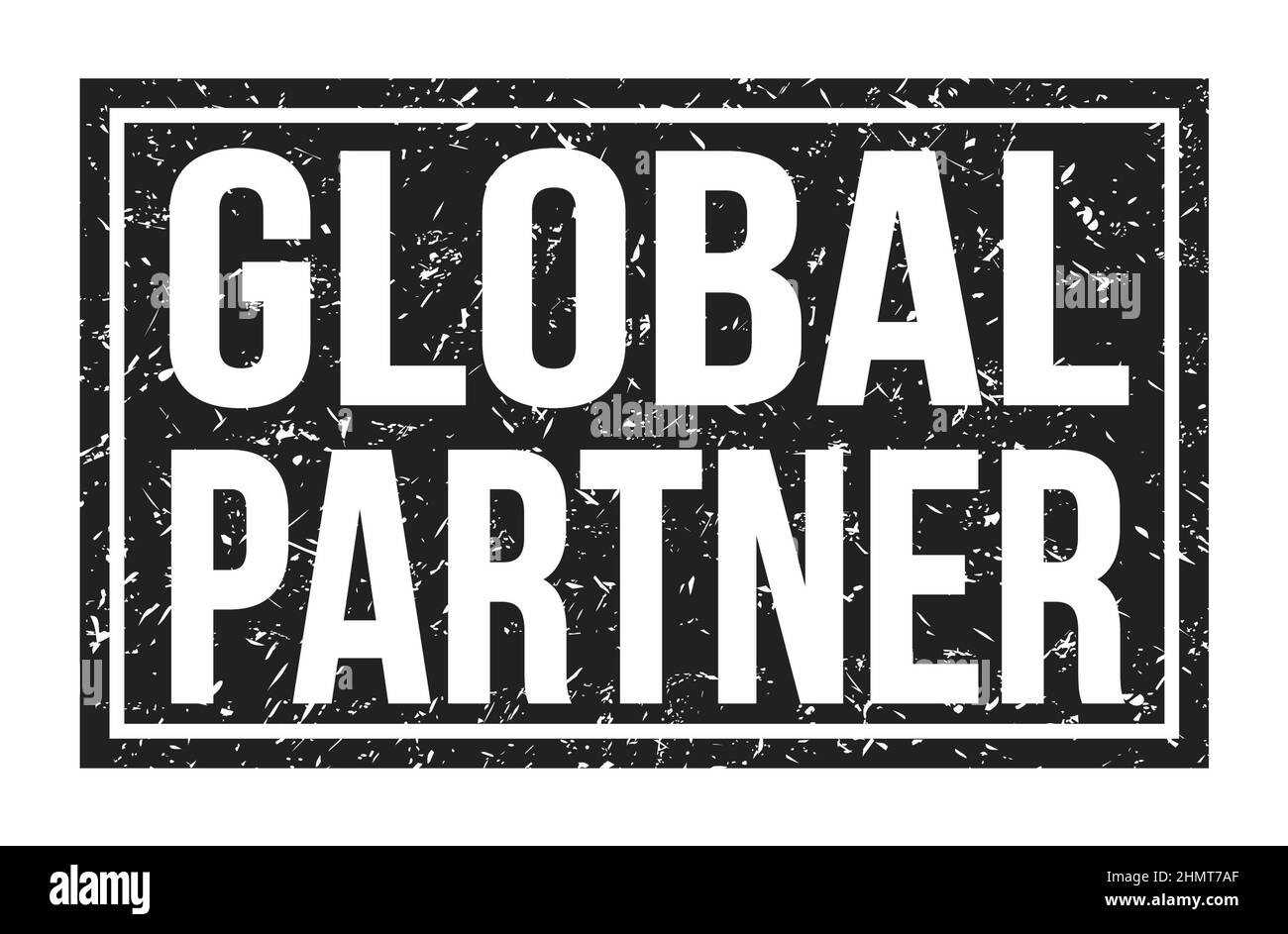 GLOBAL PARTNER, words written on black rectangle stamp sign Stock Photo ...