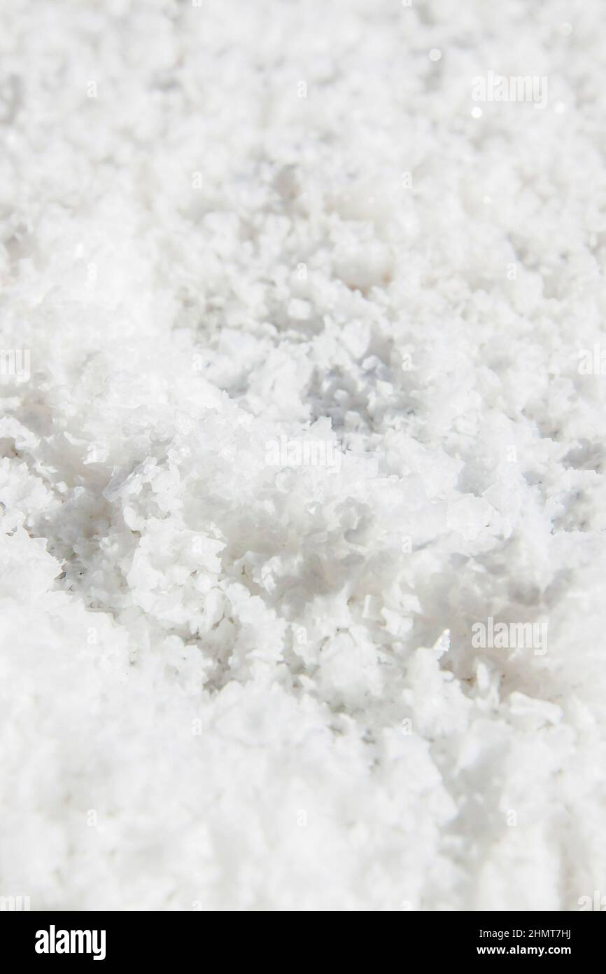Pure white crystals salt, rock salt on the table for natural drying ...