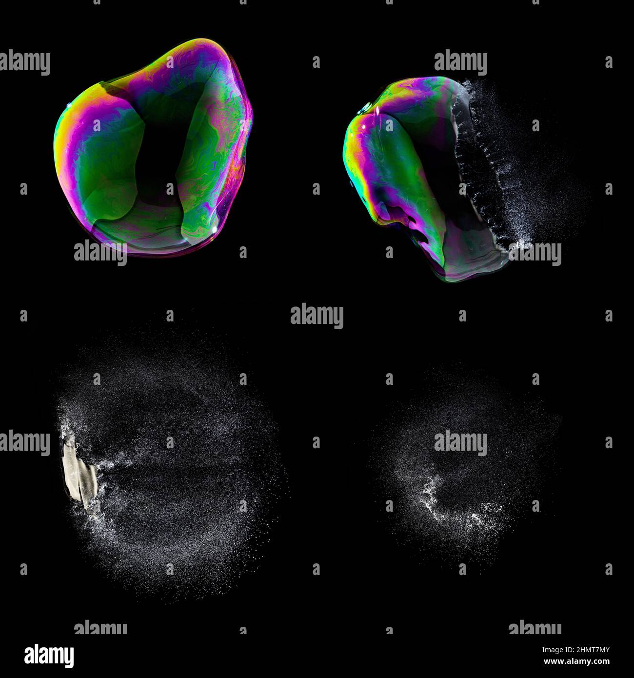 Exploding Soap Bubble set collage in colorful colors on black ...