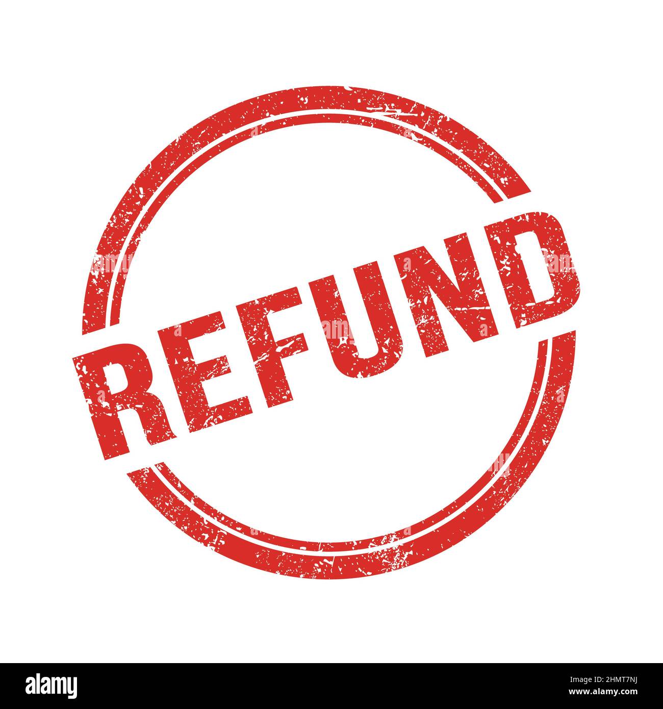 REFUND text written on red grungy vintage round stamp Stock Photo - Alamy