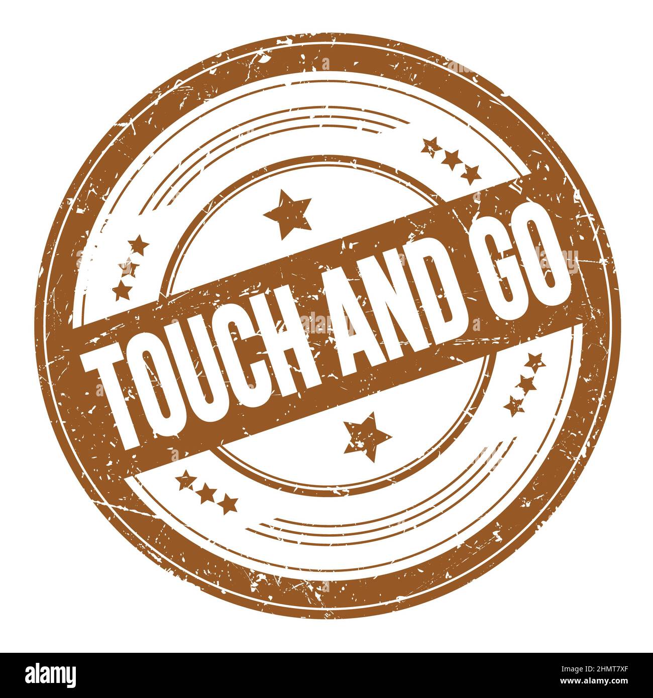 TOUCH AND GO text on brown round grungy texture stamp Stock Photo - Alamy