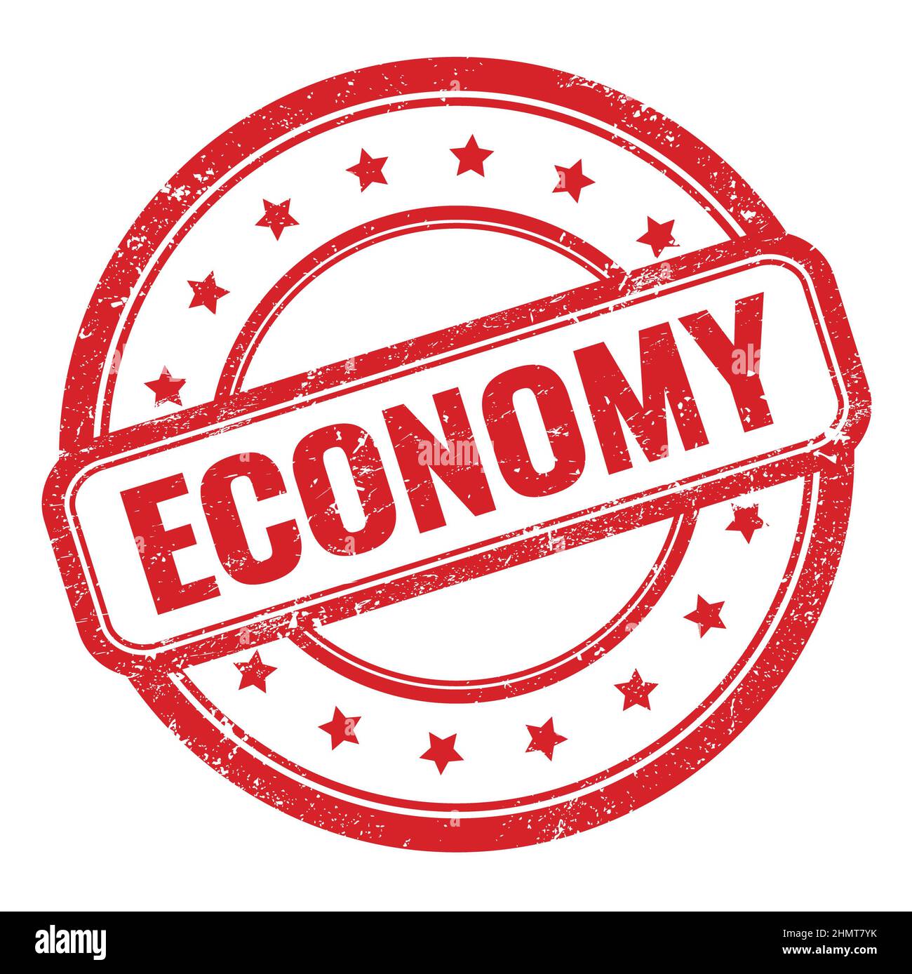 ECONOMY text on red grungy vintage round rubber stamp Stock Photo - Alamy