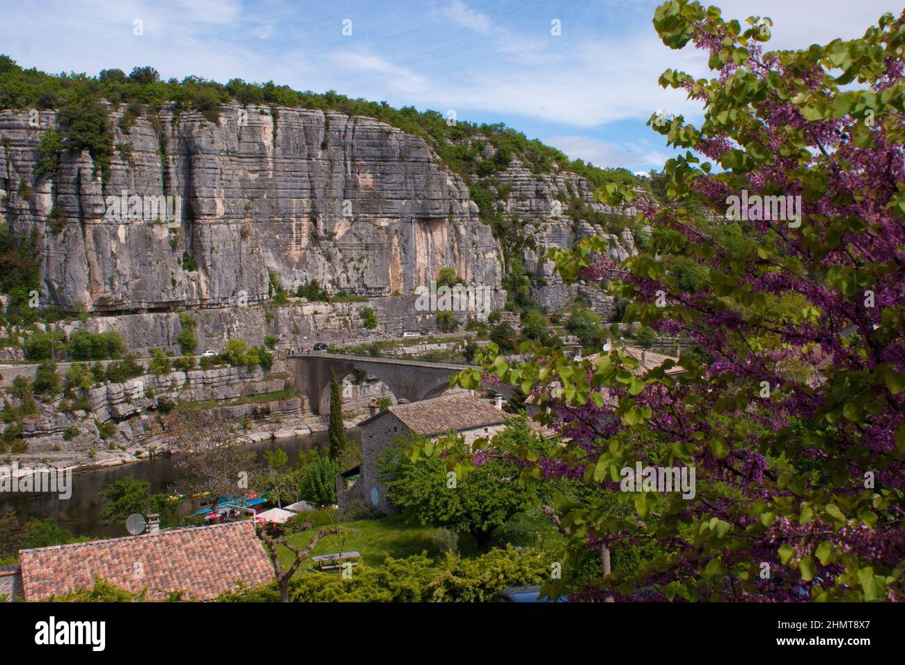 Beautiful nature and old stone buildings of Balazuc commune in Ardeche ...