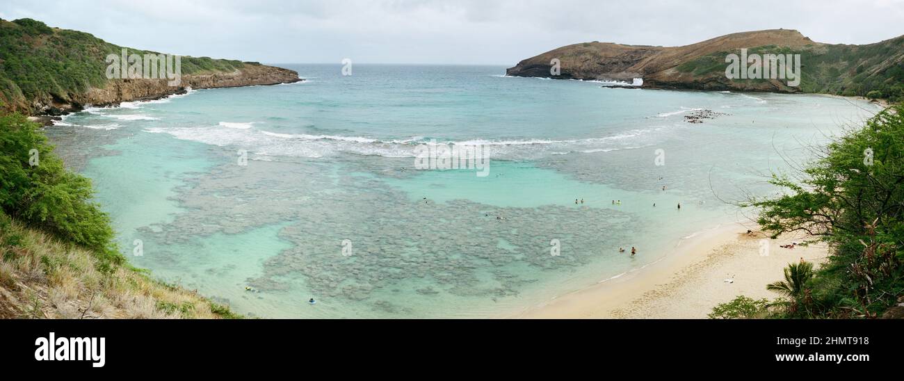 Panoramic view of Hanauma Bay State Park Beach, Oahu, Hawaii Stock ...