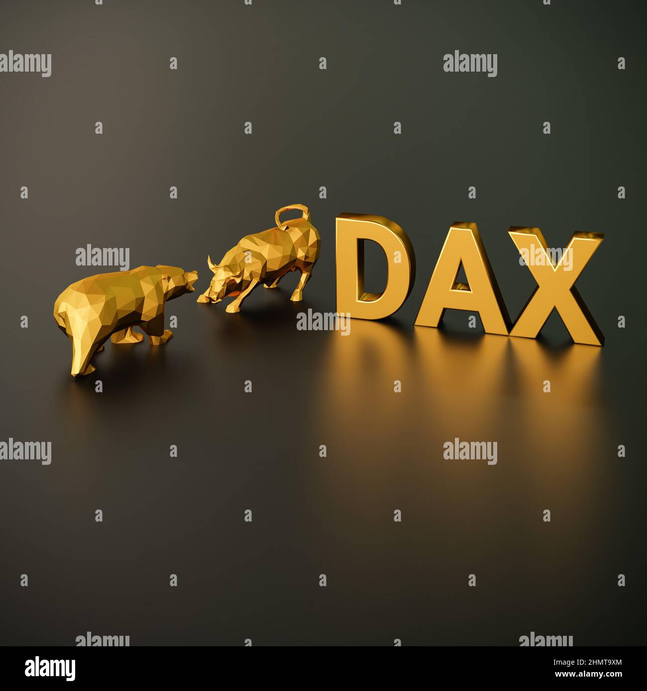 DAX stock index concept. A bull and bear besides the golden text DAX ...