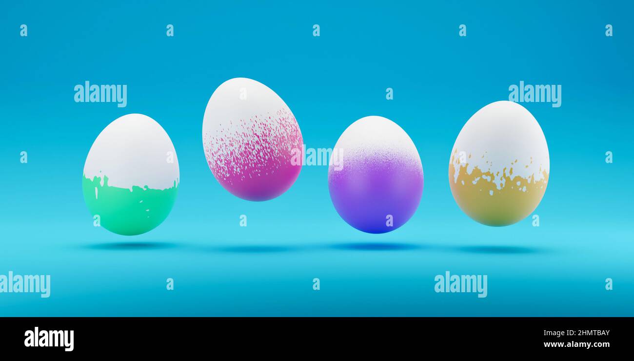 3d Rendering Of Falling Levitation Easter Eggs With Different Pattern