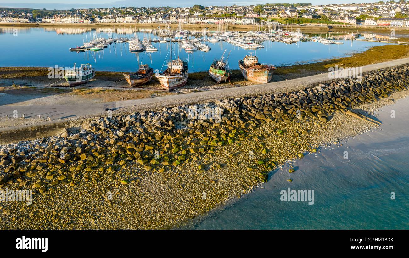 Shipwrecks in Camaret sur Mer harbour in Crozon peninsula; Brittany ...