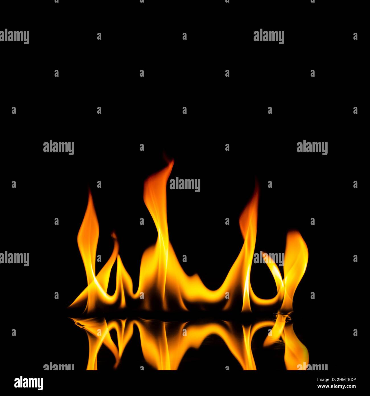 fire flames with reflection on black background Stock Photo - Alamy