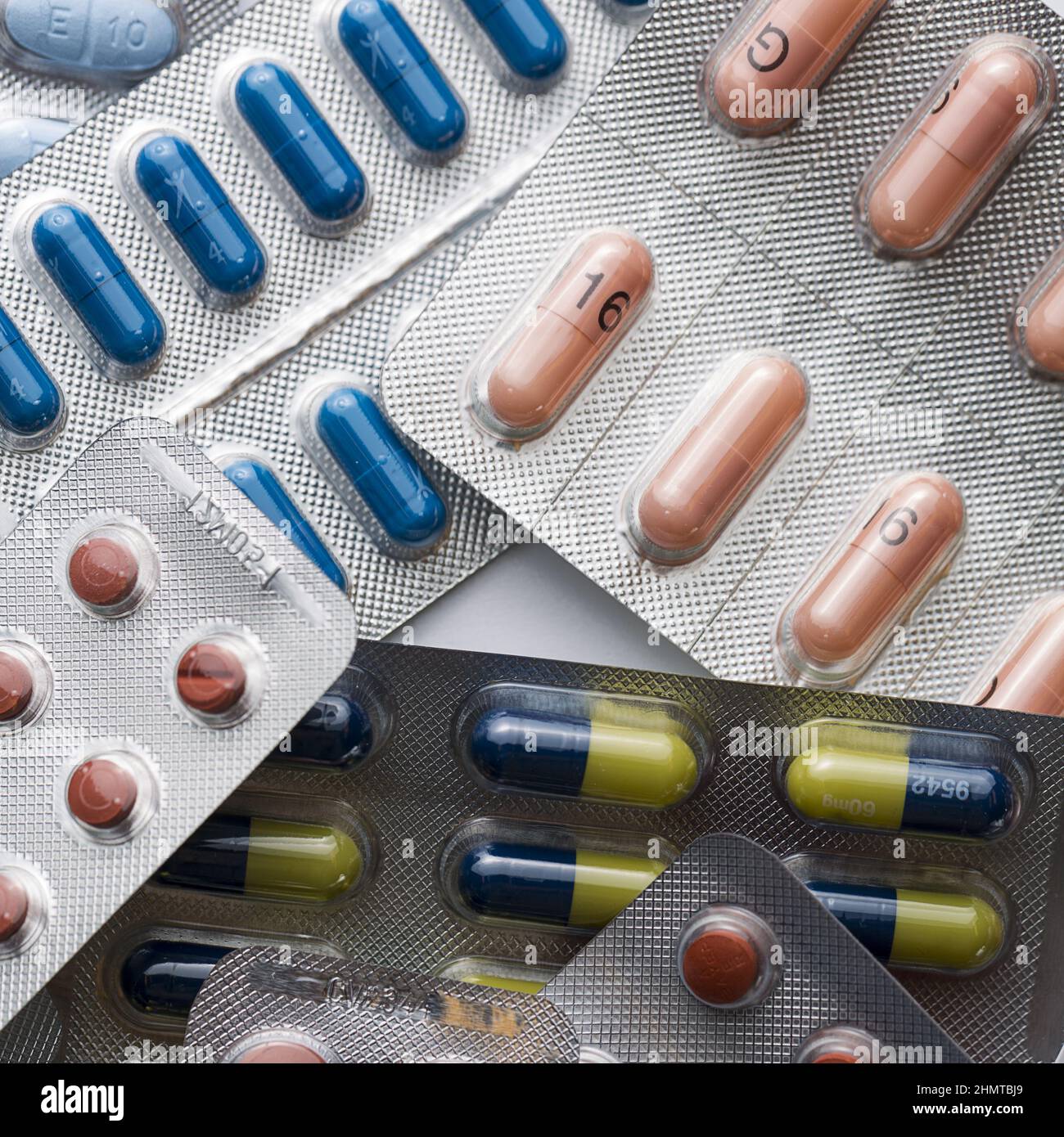 Tablets pills heap in a Blister packaging antibiotic flu pharmacy ...