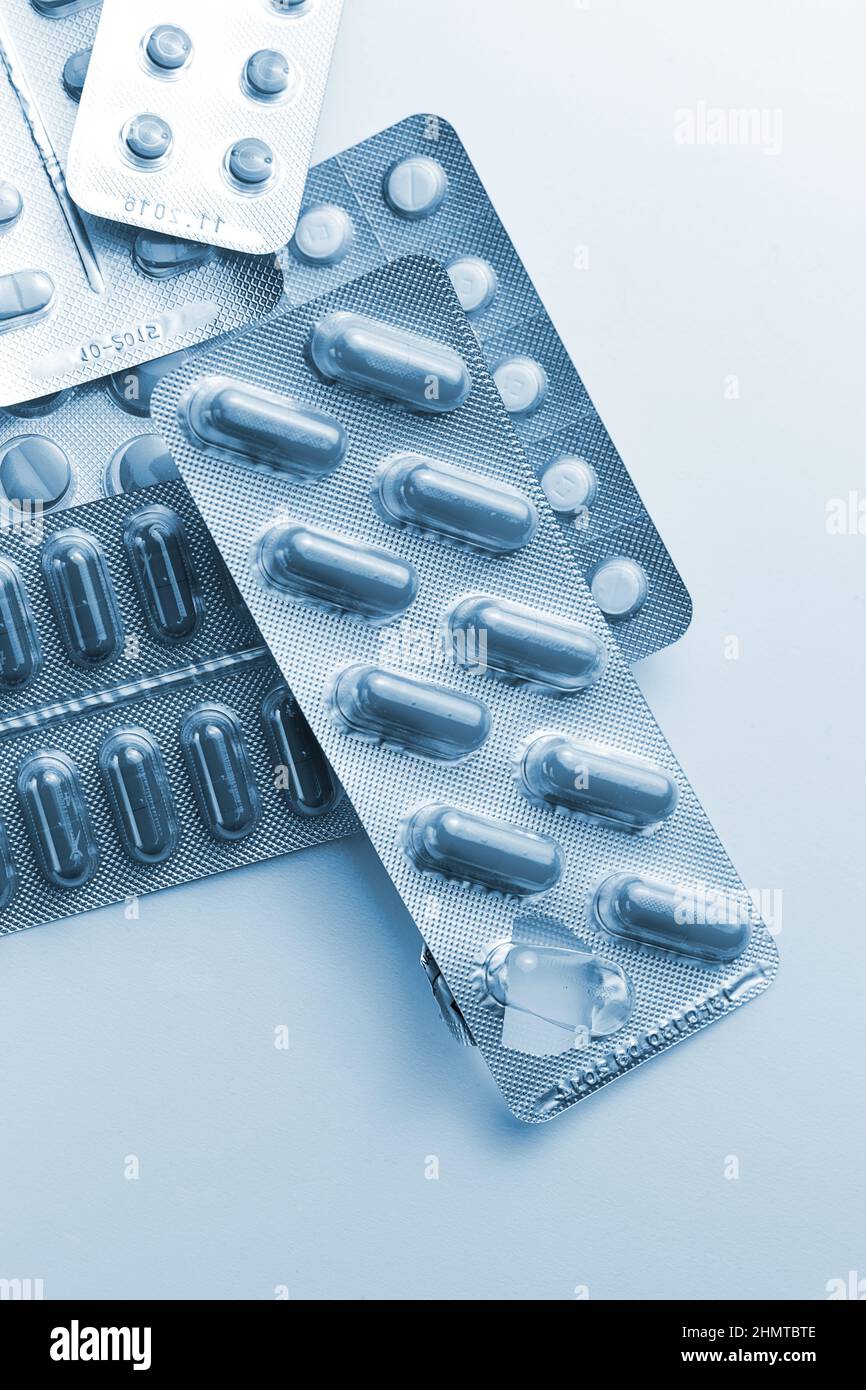 Tablets capsule therapy pills heap flu in Blister packagings antibiotic ...