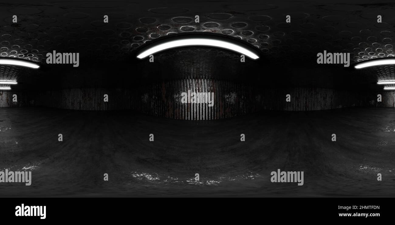 360 degree full panorama environment map of industrial steel shed hall ...