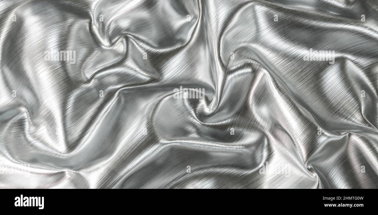 abstract liquid fluid silver folded metal surface with scratches and ...