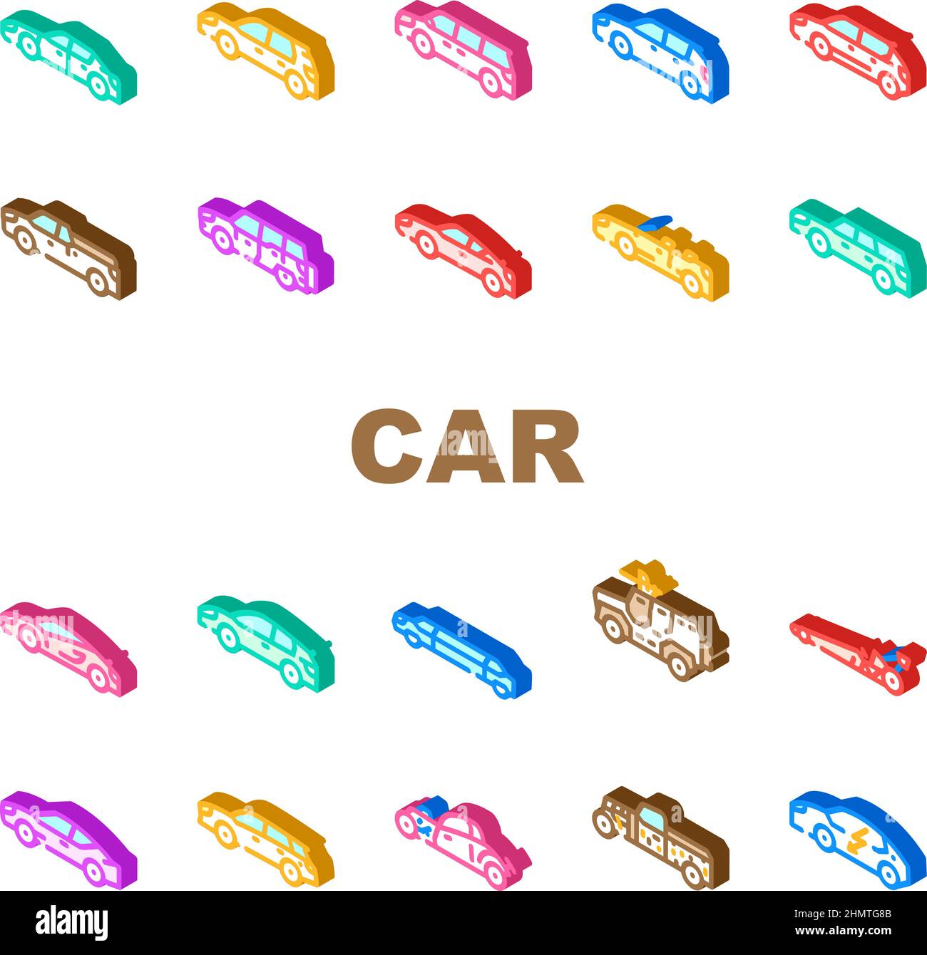 Car Transport Different Body Type Icons Set Vector Stock Vector Image ...