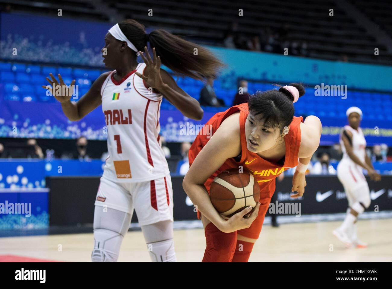 Belgrade, Serbia, 11th February 2022. Yueru Li of China in action under the basket during the ...