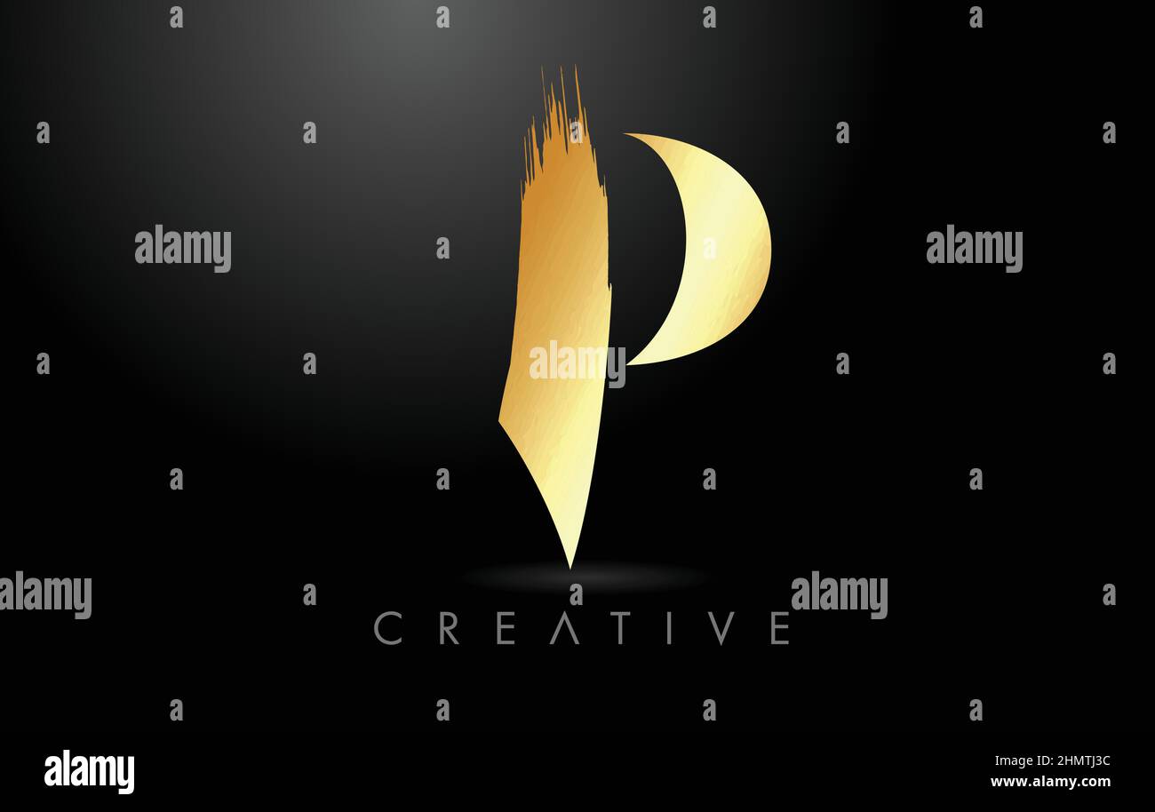 Golden P Brush Letter Logo with Gold Foil Texture Look. Artistic P ...