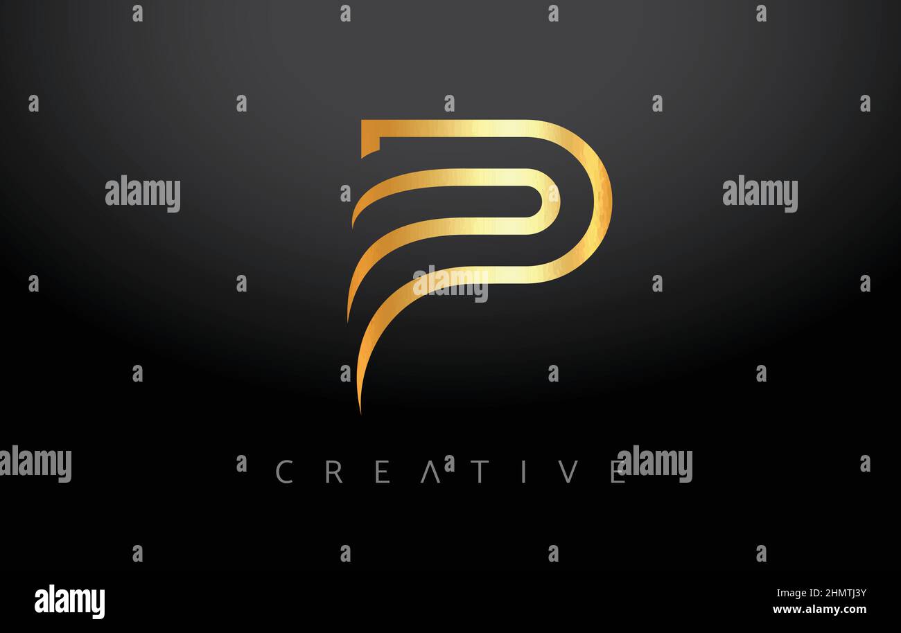 Golden P Letter Concept With Lines Monogram and Creative Metalic Look ...
