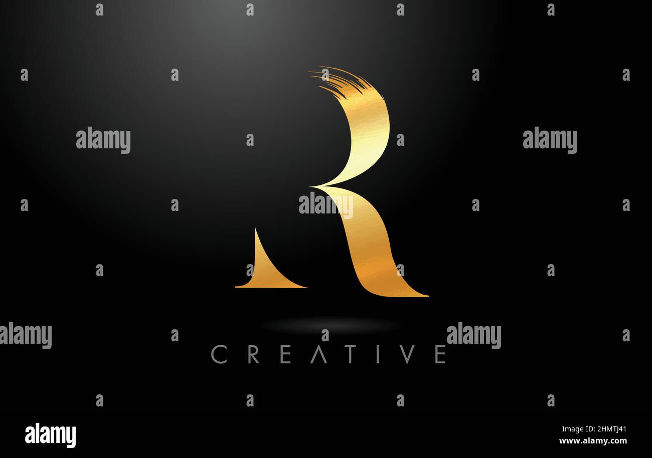 Golden R Brush Letter Logo with Gold Foil Texture Look. Artistic R ...