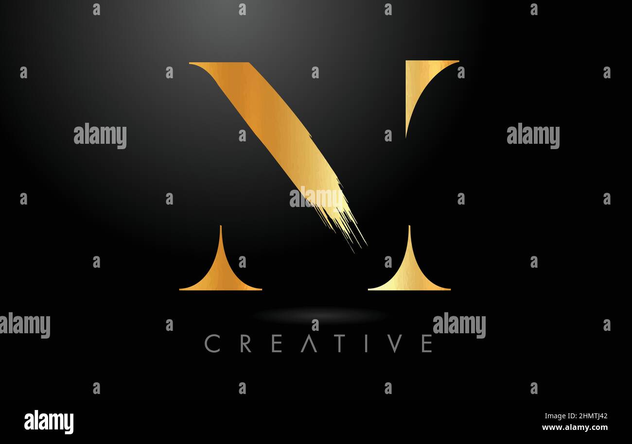 Golden M Brush Letter Logo with Gold Foil Texture Look. Artistic M ...