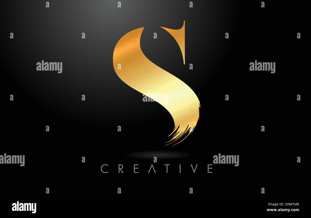 Golden S Brush Letter Logo with Gold Foil Texture Look. Artistic S ...