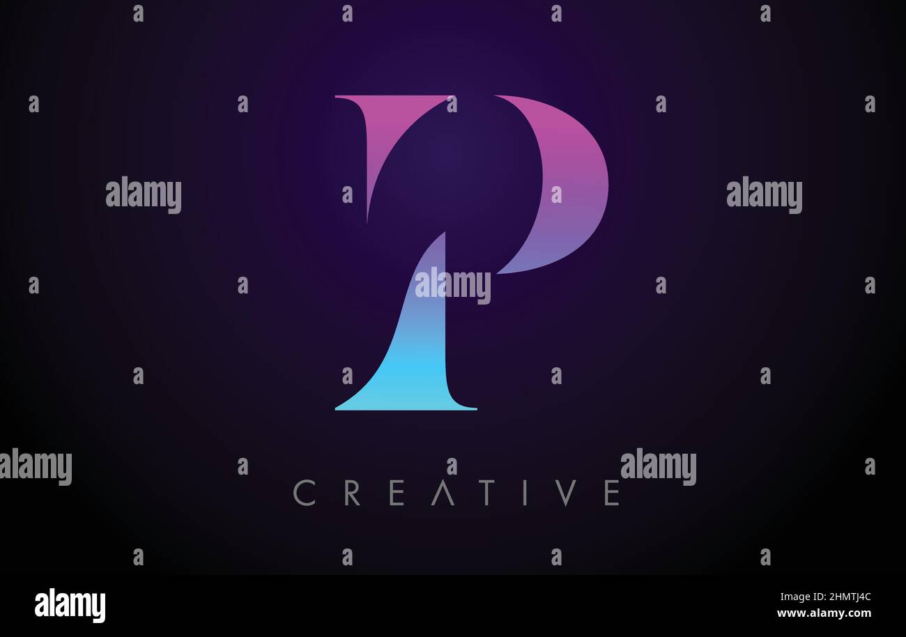 Purple Blue Neon P Letter Logo Design Concept with Minimalist Style and ...