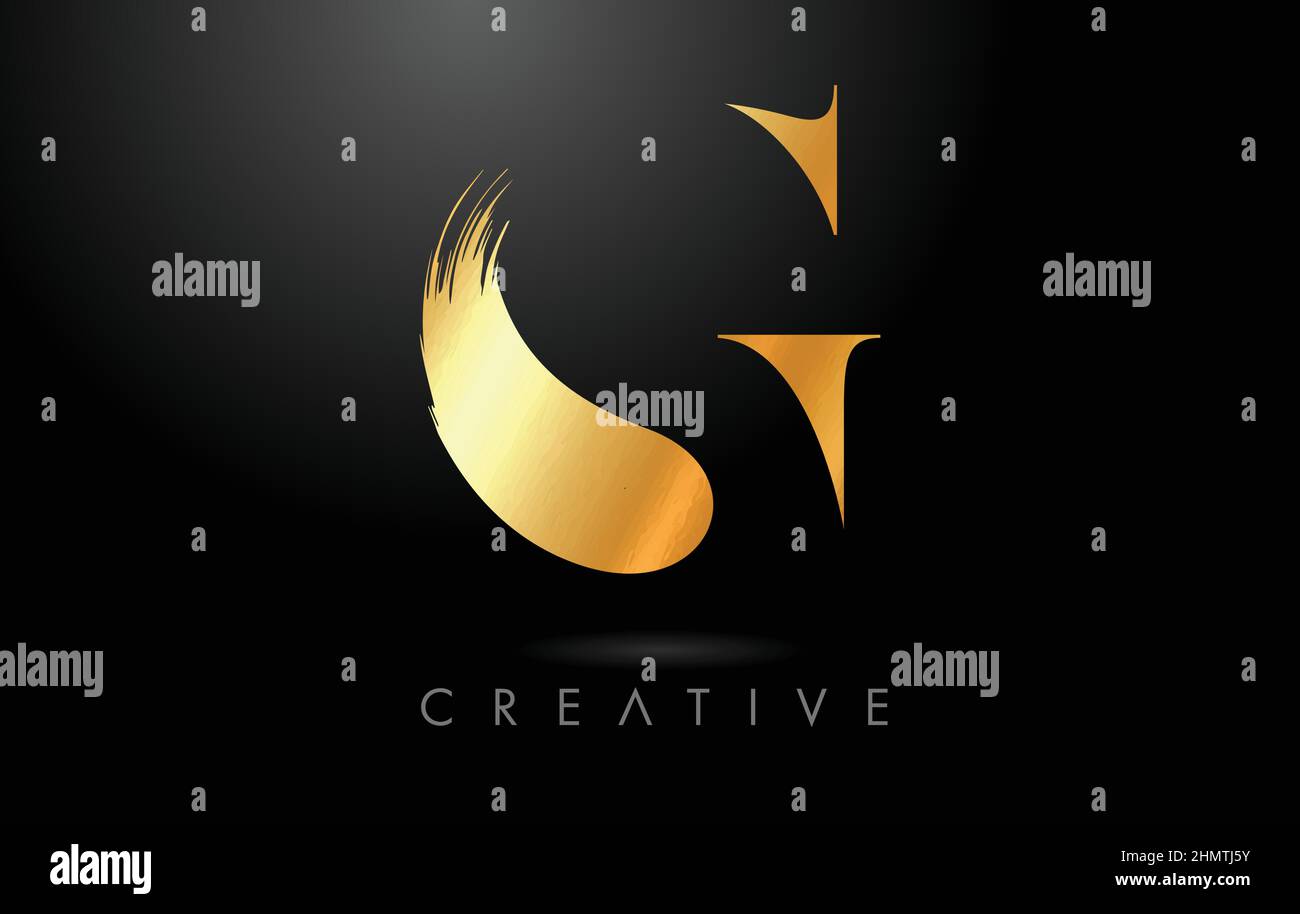 Golden G Brush Letter Logo with Gold Foil Texture Look. Artistic G ...