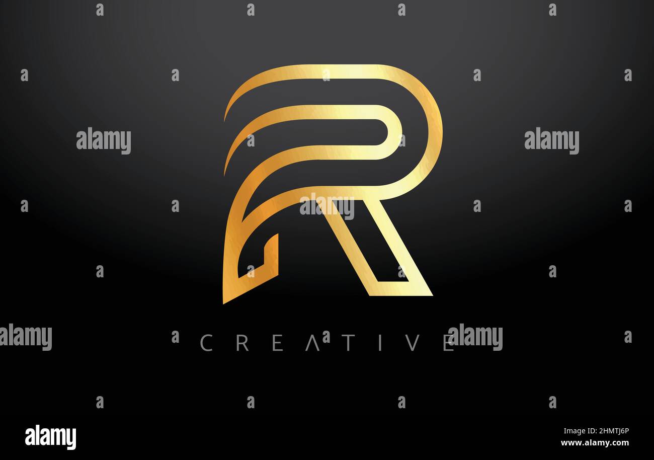 Golden R Letter Concept With Lines Monogram and Creative Metalic Look ...