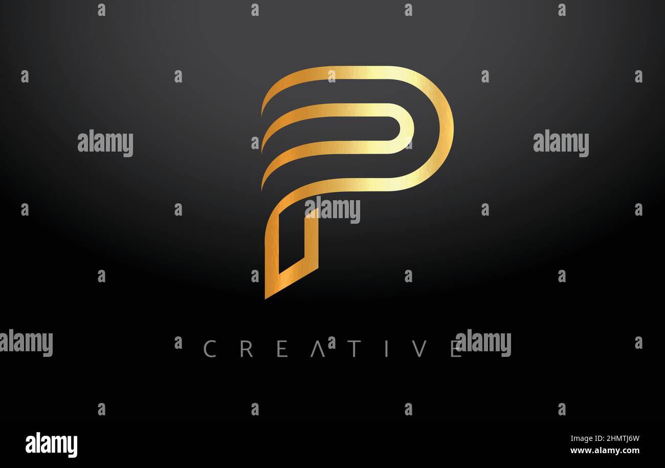 Golden P Letter Concept With Lines Monogram and Creative Metalic Look ...