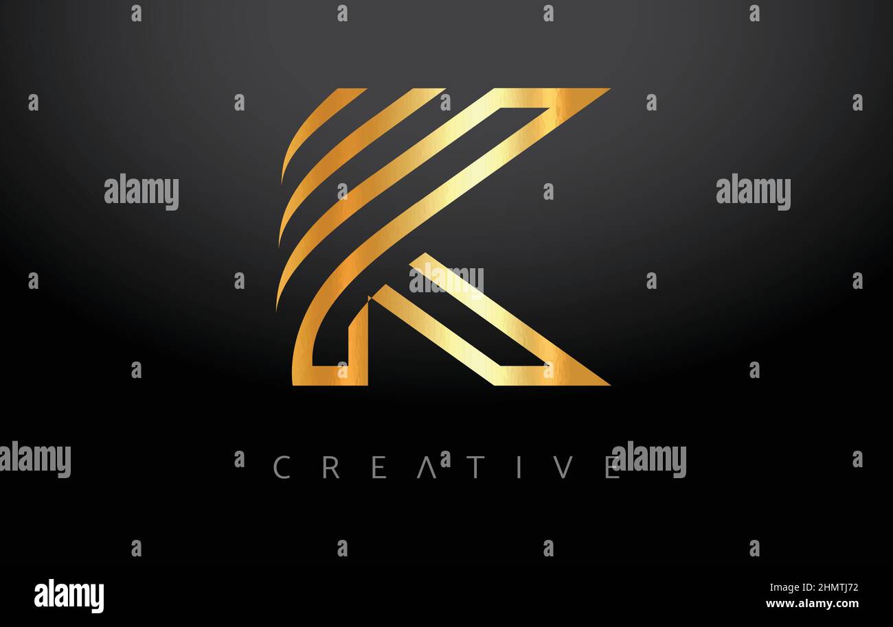 Golden K Letter Concept With Lines Monogram and Creative Metalic Look ...