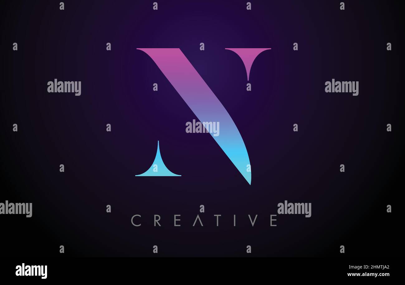 Purple Blue Neon N Letter Logo Design Concept with Minimalist Style and ...