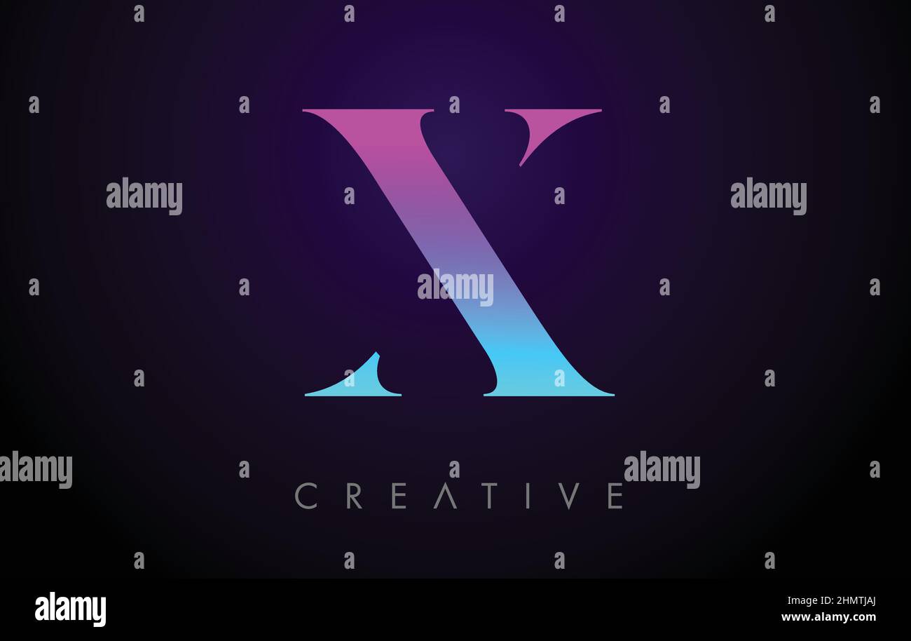 Purple Blue Neon X Letter Logo Design Concept with Minimalist Style and ...