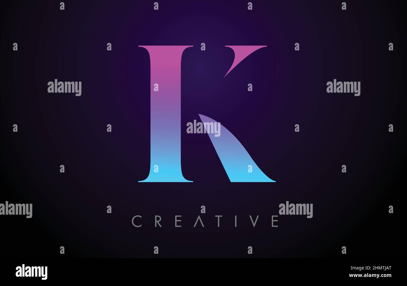 Purple Blue Neon K Letter Logo Design Concept with Minimalist Style and ...