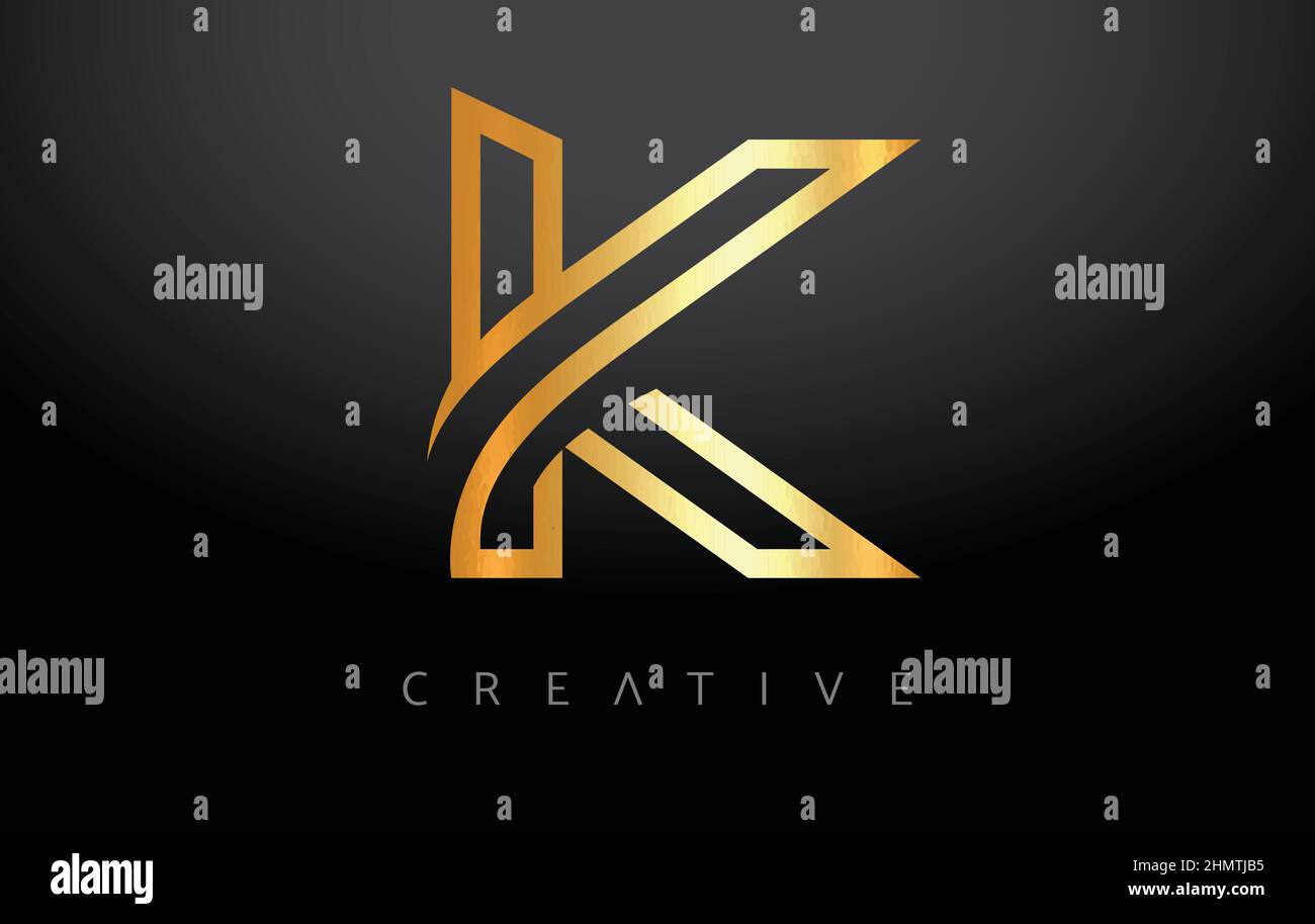 Golden K Letter Concept With Lines Monogram and Creative Metalic Look ...