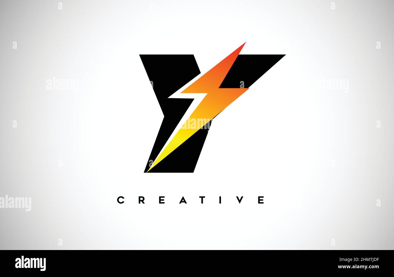Letter Y Thunderbolt Logo Concept with Black Letter and Orange Yellow ...