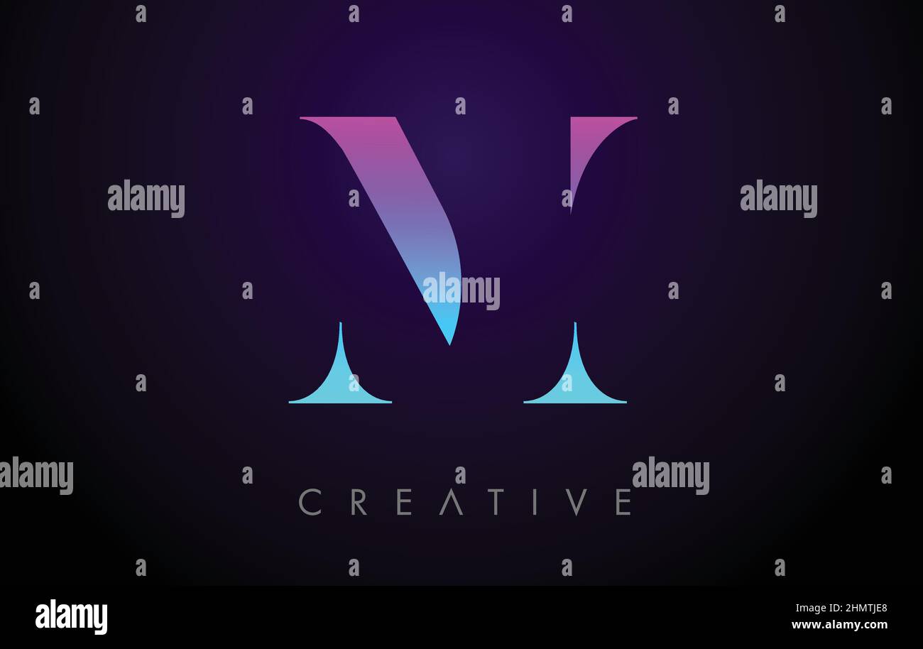 Purple Blue Neon M Letter Logo Design Concept with Minimalist Style and ...
