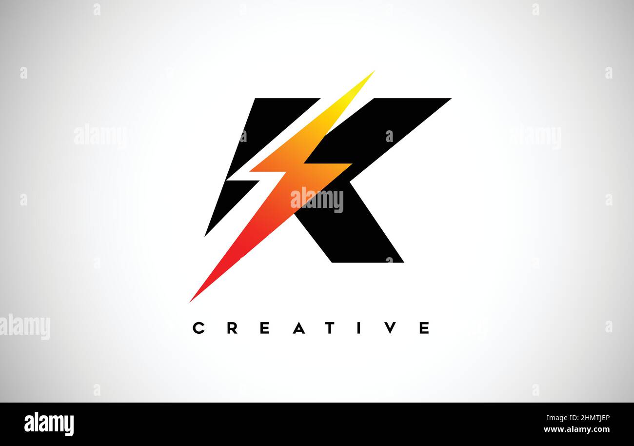 Letter K Thunderbolt Logo Concept with Black Letter and Orange Yellow ...