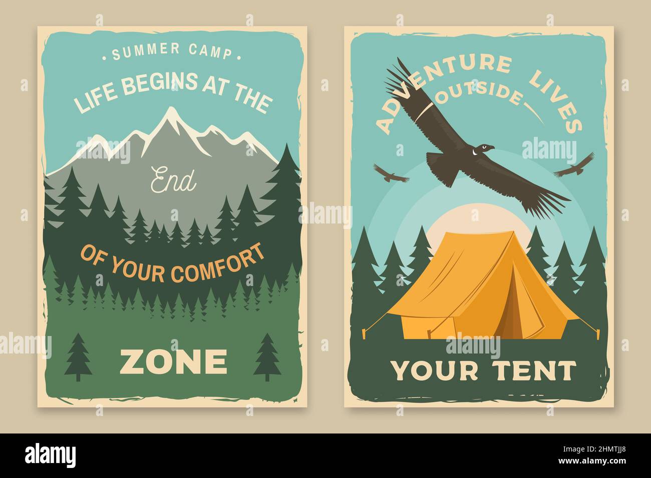 Set of camping retro posters. Vector illustration. Concept for shirt or ...
