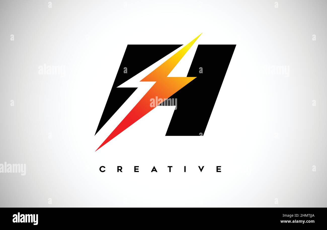 Letter H Thunderbolt Logo Concept with Black Letter and Orange Yellow ...