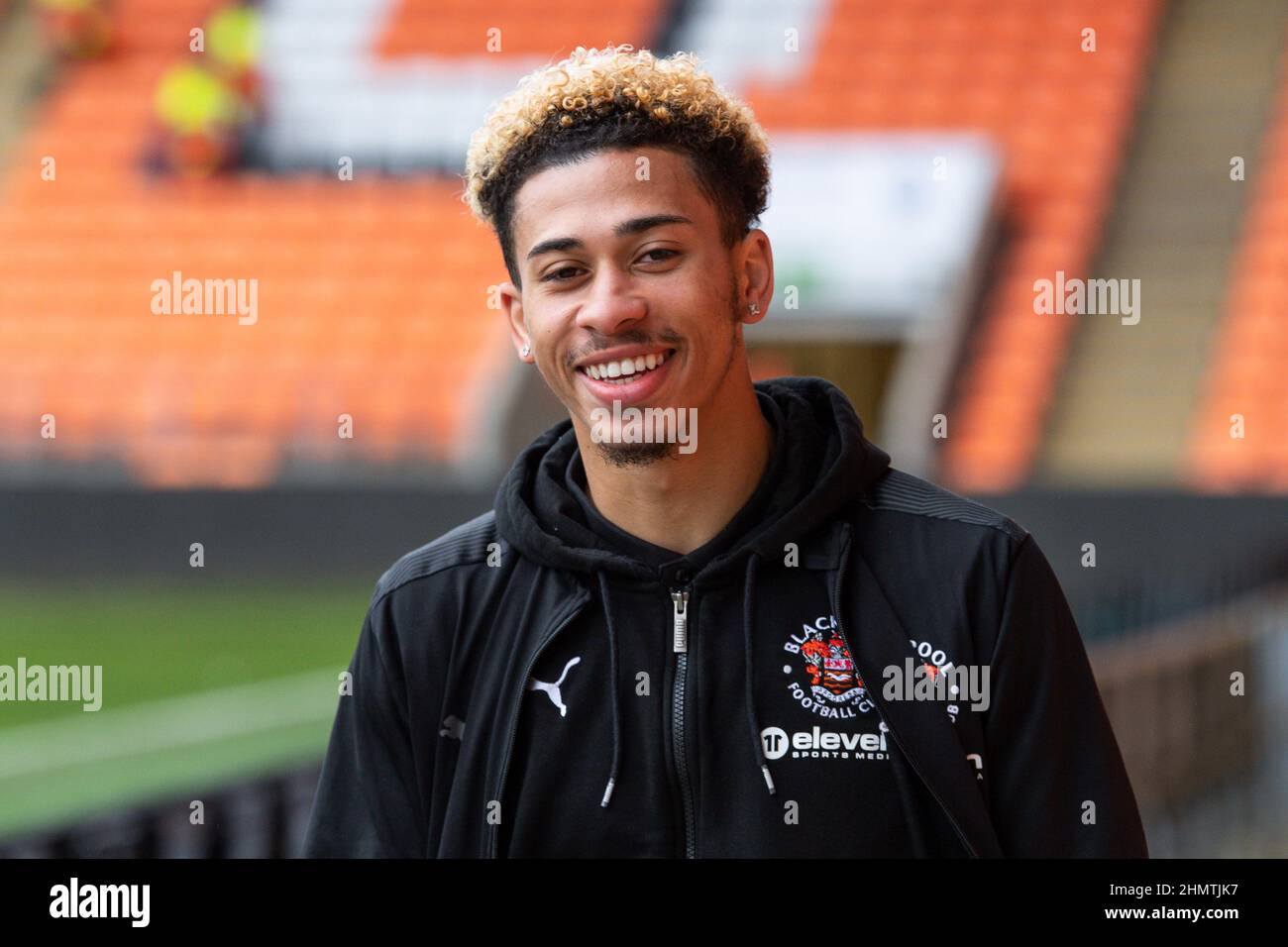 Jordan Lawrence-Gabriel #4 of Blackpool arrives at Bloomfield Road ...