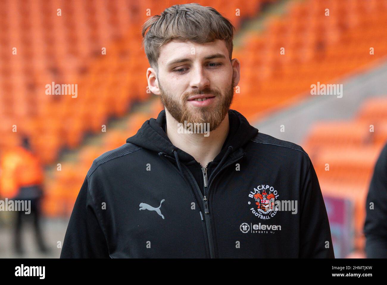 Daniel Grimshaw #32 of Blackpool arrives at Bloomfield Road Stock Photo ...