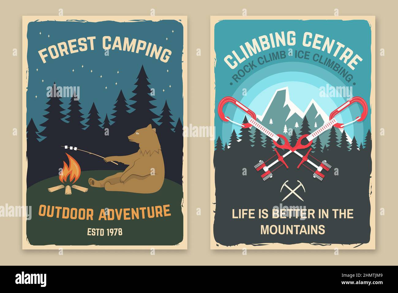 Set of camping retro posters. Vector illustration. Concept for shirt or ...
