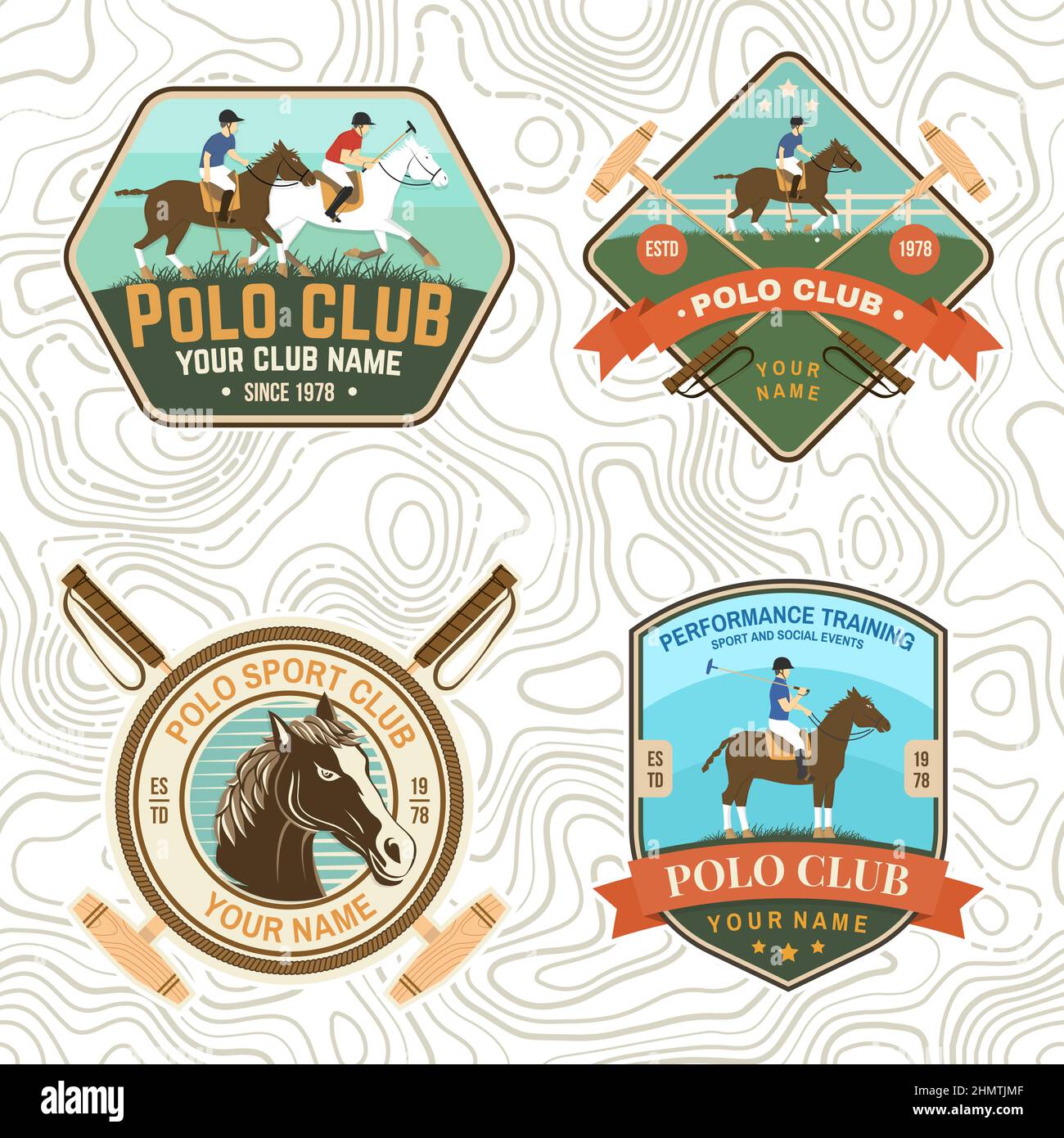 Polo sport club and horse riding patches, emblems, logos. Vector ...