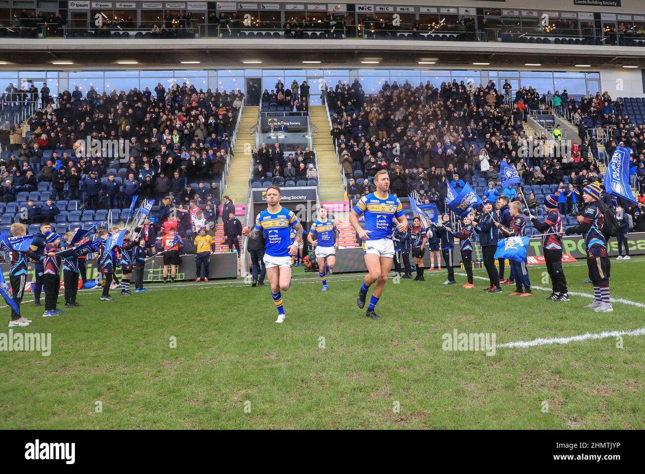 Leeds, UK. 12th Feb, 2022. Richie Myler #16 of Leeds Rhinos an d Matt ...