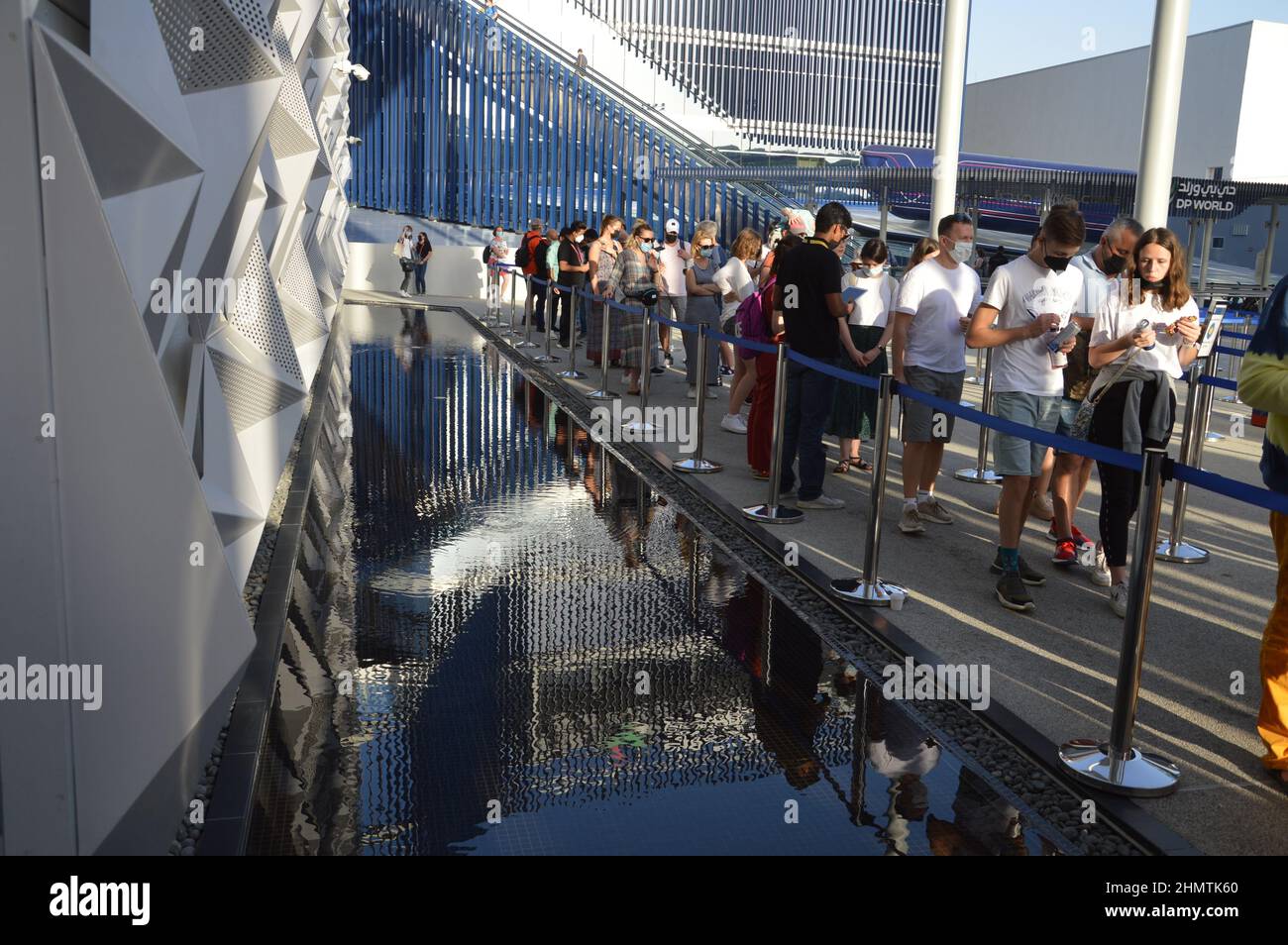 Expo visitors standing in queue in front of The US Pavilion at Expo ...