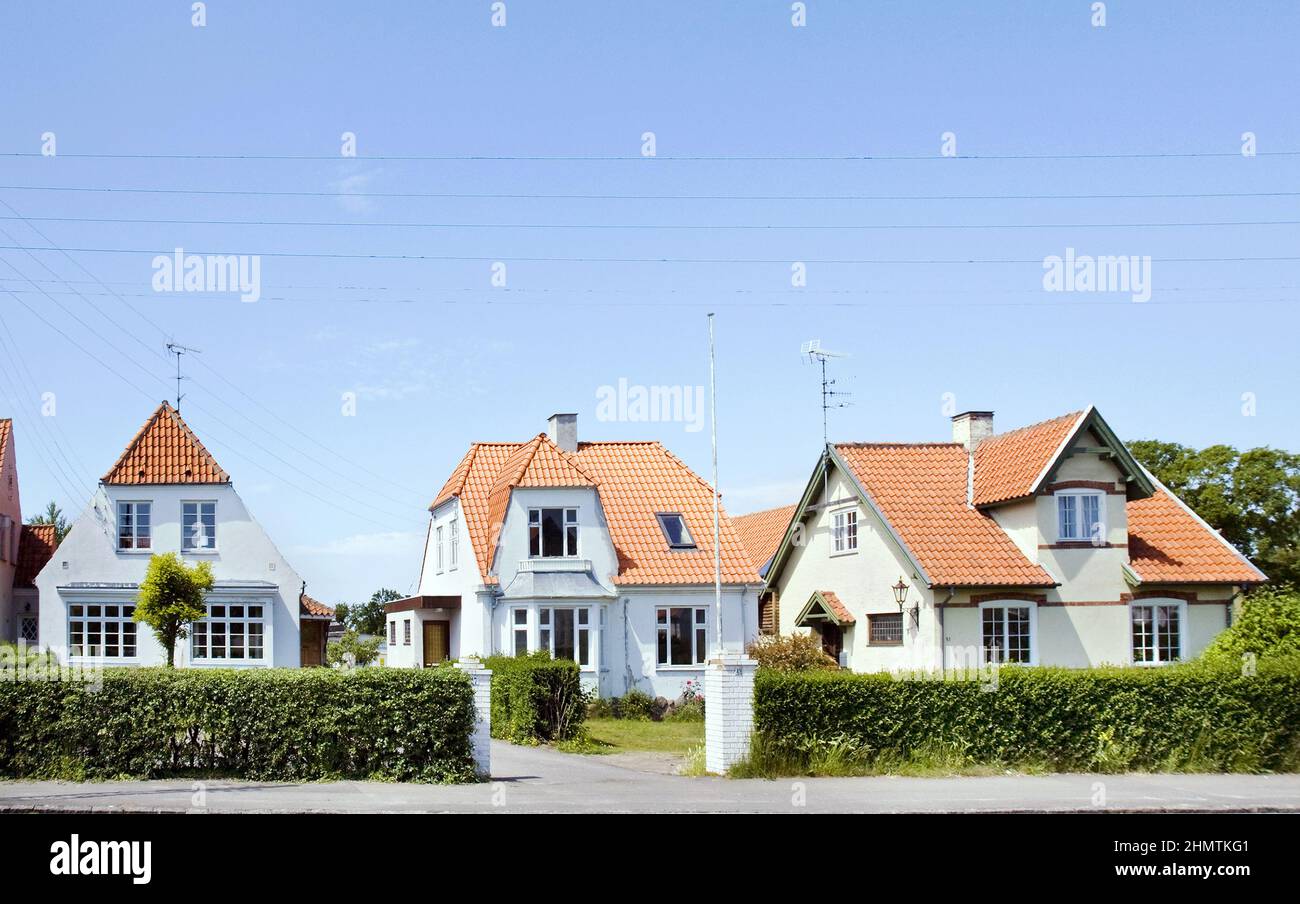 View of three beautiful houses in Denmark Stock Photo - Alamy