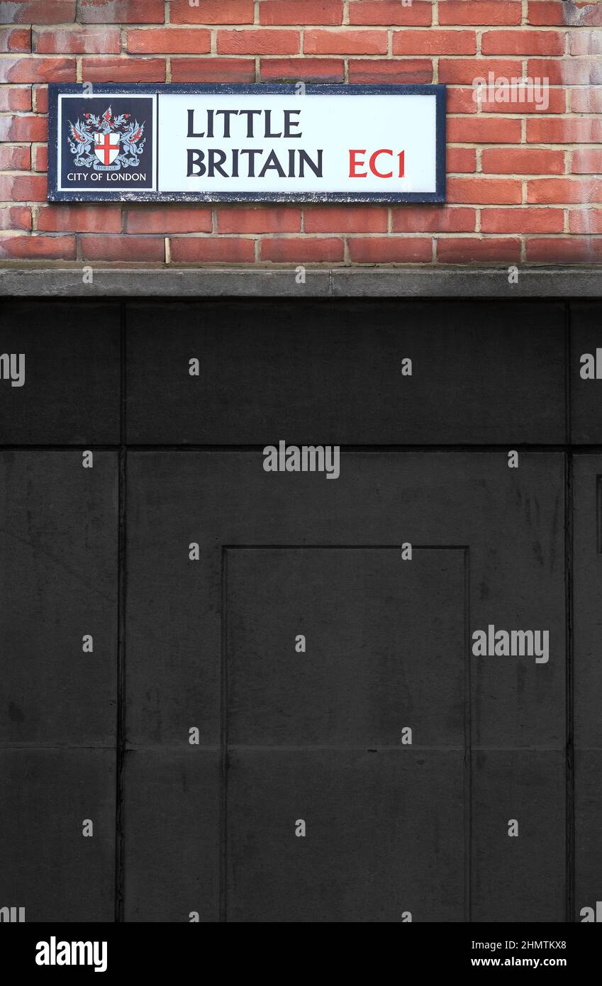 Street sign for Little Britain, EC1, in the City of london, England ...