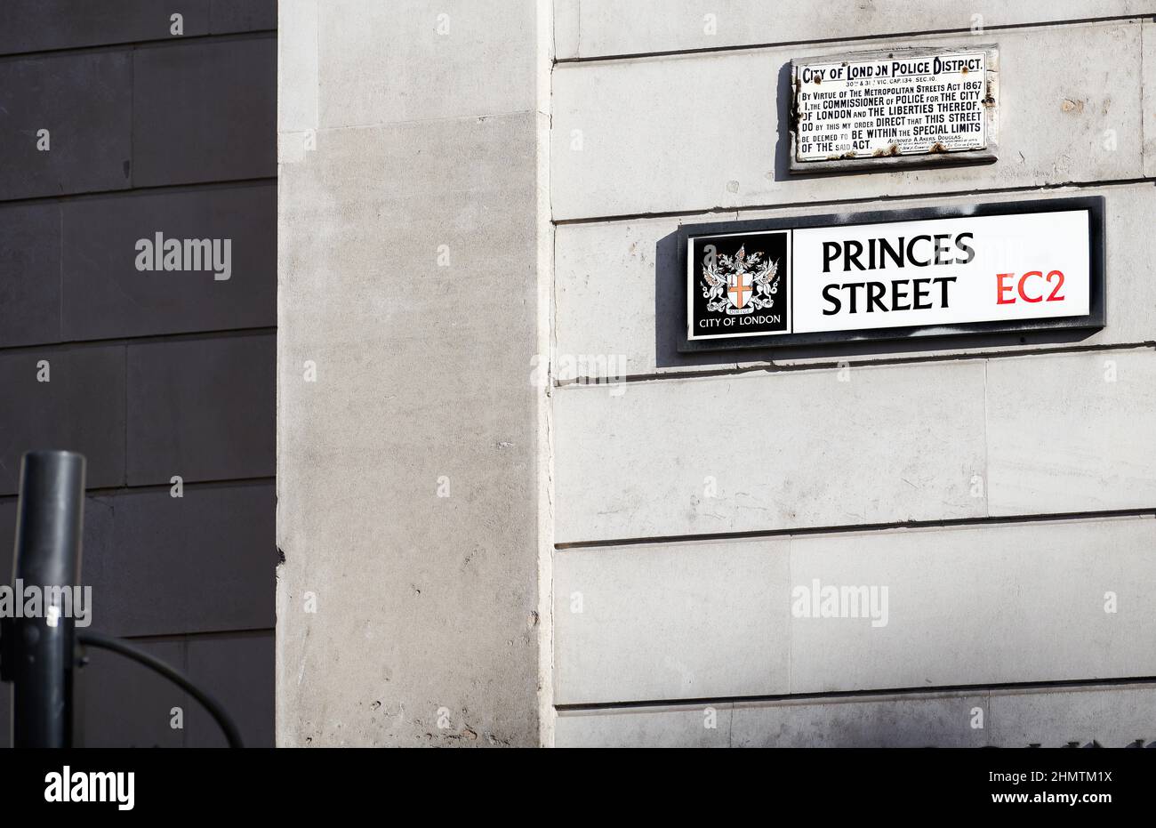 Street sign for Princes Street, EC2, in the City of london, England ...