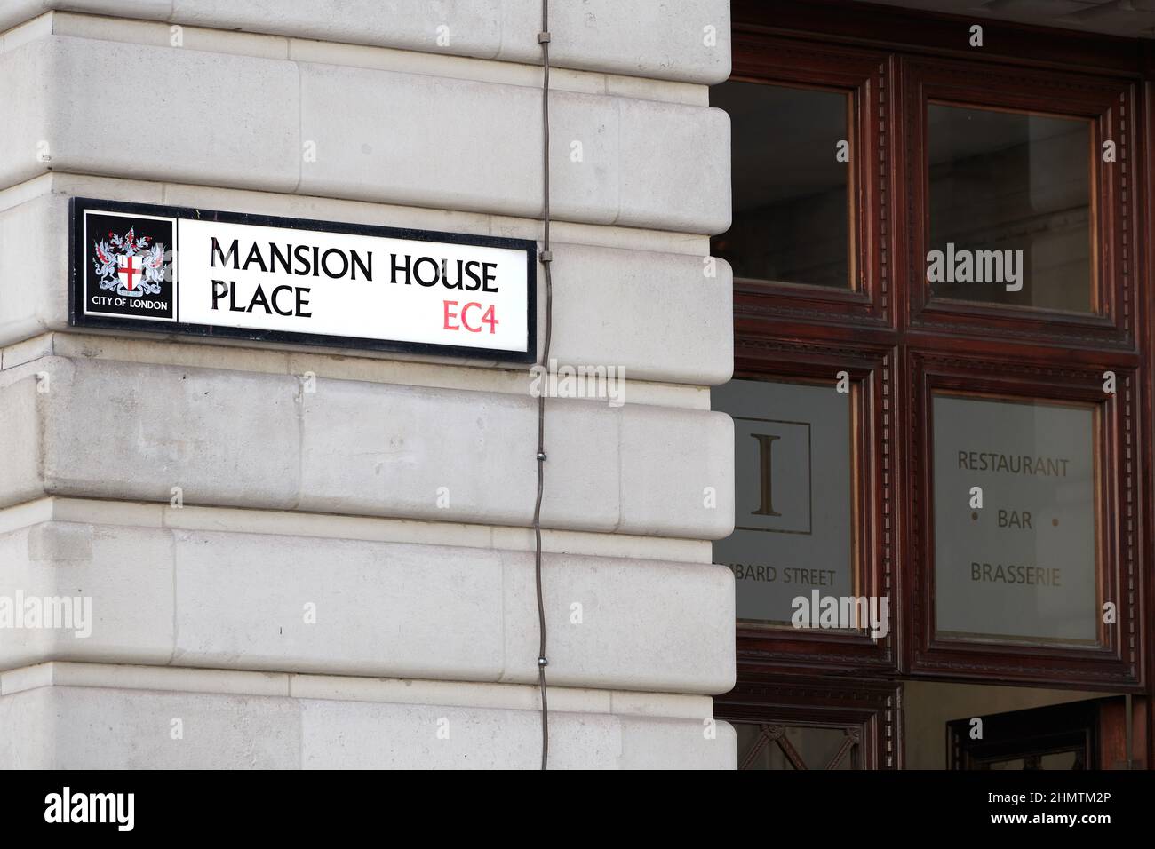 Street sign for Mansion House Place, EC4, in the City of london ...